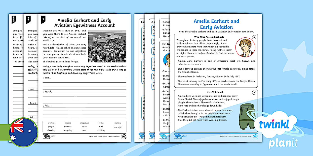PlanIt English Year 2 Explorers: Up and Amelia Earhart Home Learning Tasks