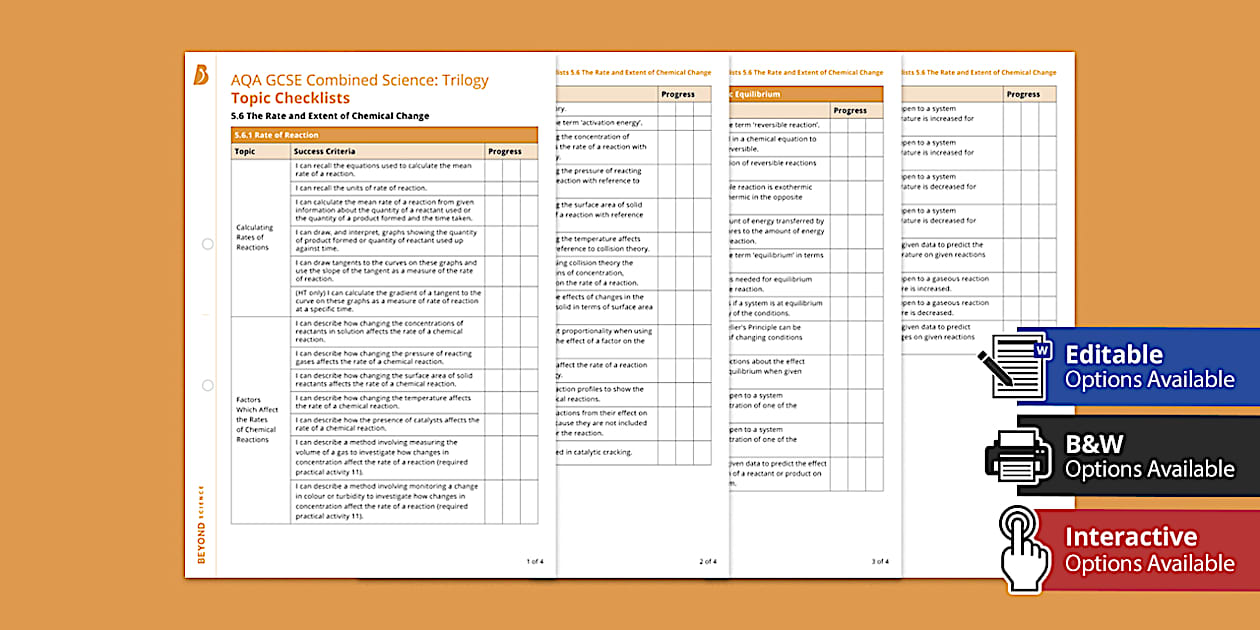 The Rate of Chemical Change Checklist | AQA Combined Science