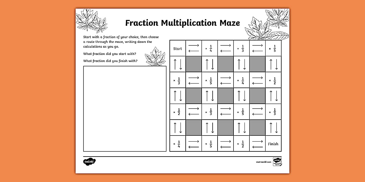 Seventh Grade Fall Fraction Multiplication Maze - Twinkl