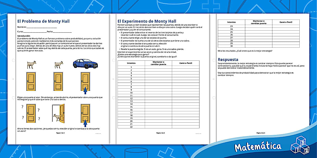 Guía de Trabajo | Monty Hall | Matemáticas | 8° básico