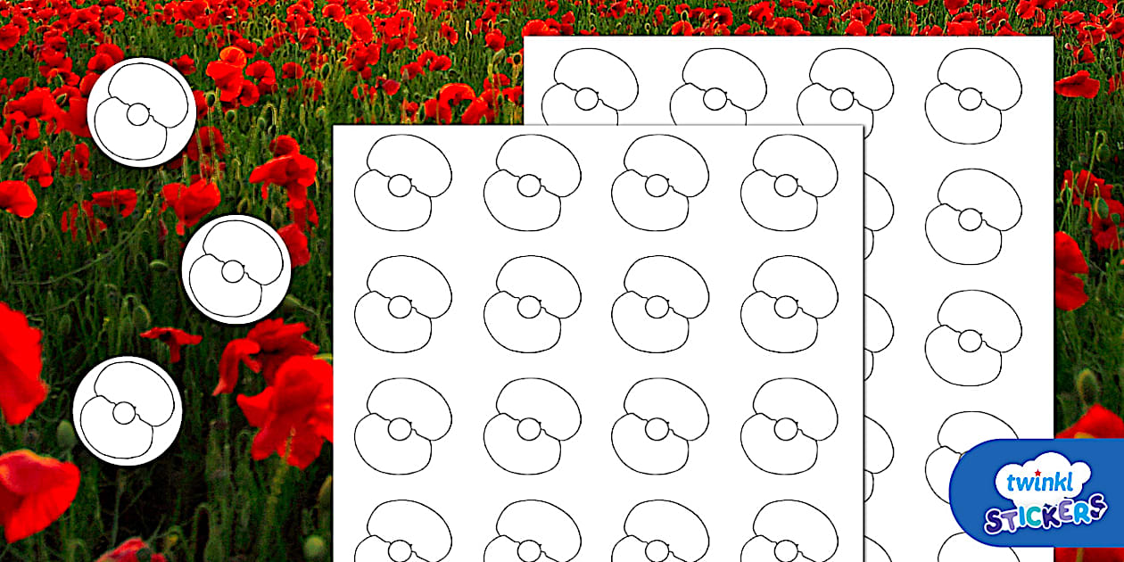 Remembrance Day Poppy Stickers - Mindfulness Colouring