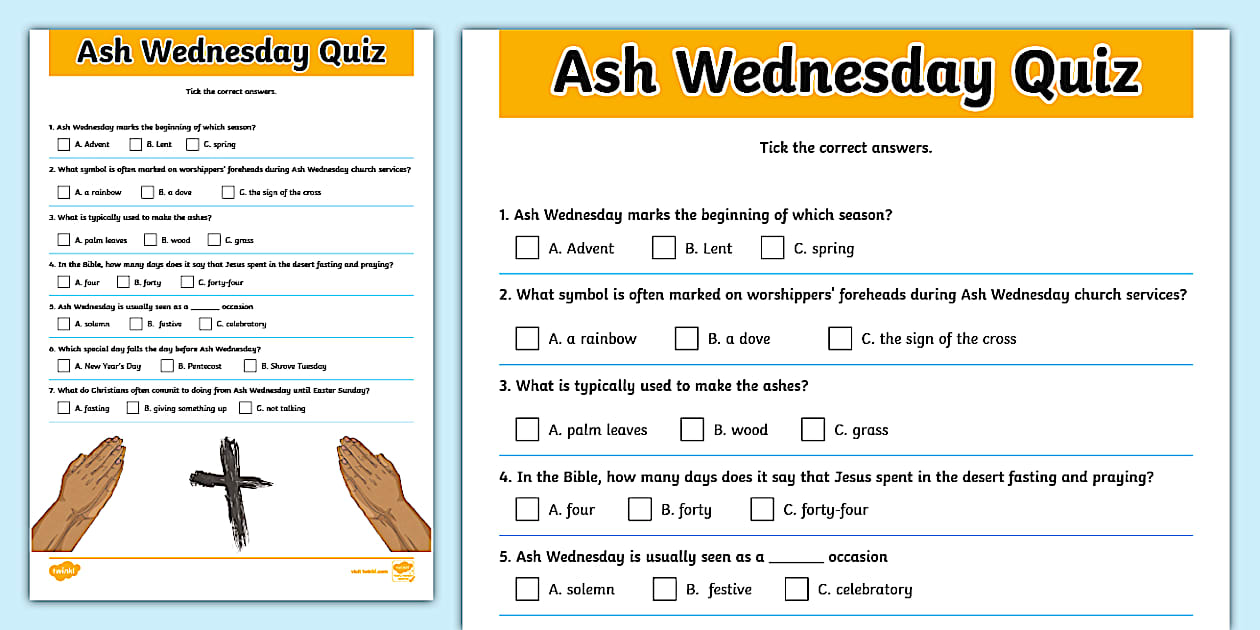 Ash Wednesday Quiz (teacher made) - Twinkl