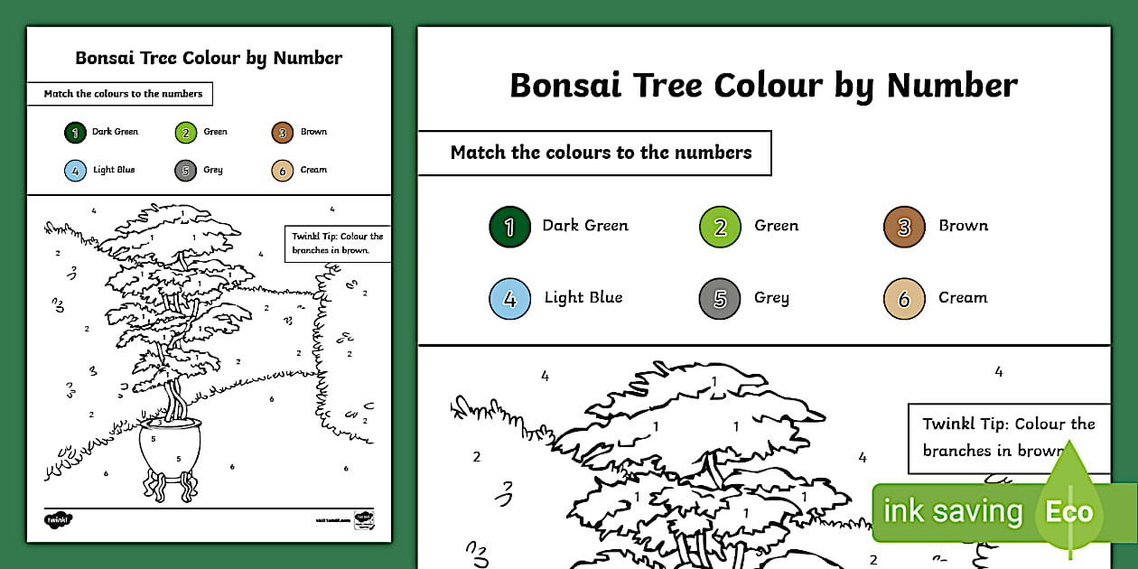 Bonsai Tree Colour by Number (professor feito) - Twinkl