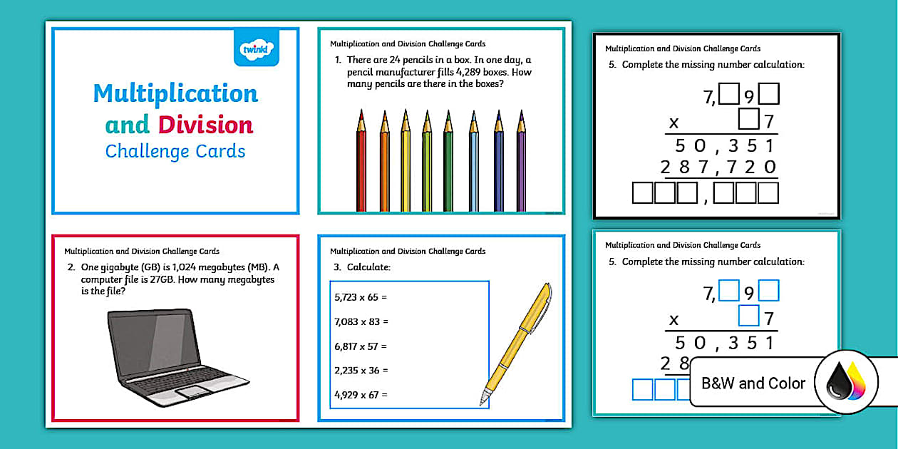 Multiplication and Division Challenge Cards for 3rd-5th Grade