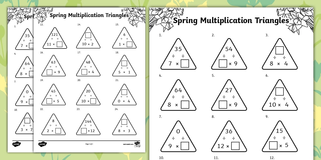 Spring Multiplication Triangles for 3rd-5th Grade - Twinkl
