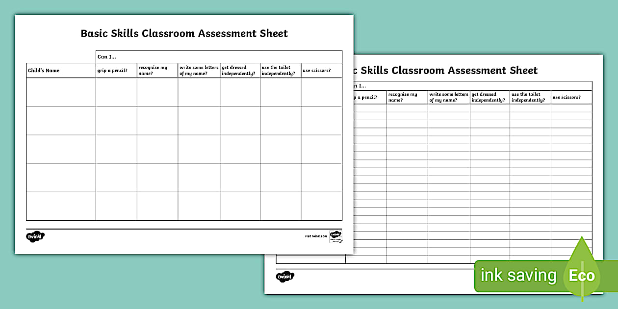 Kindergarten Basic Skills Assessment Sheets | Twinkl