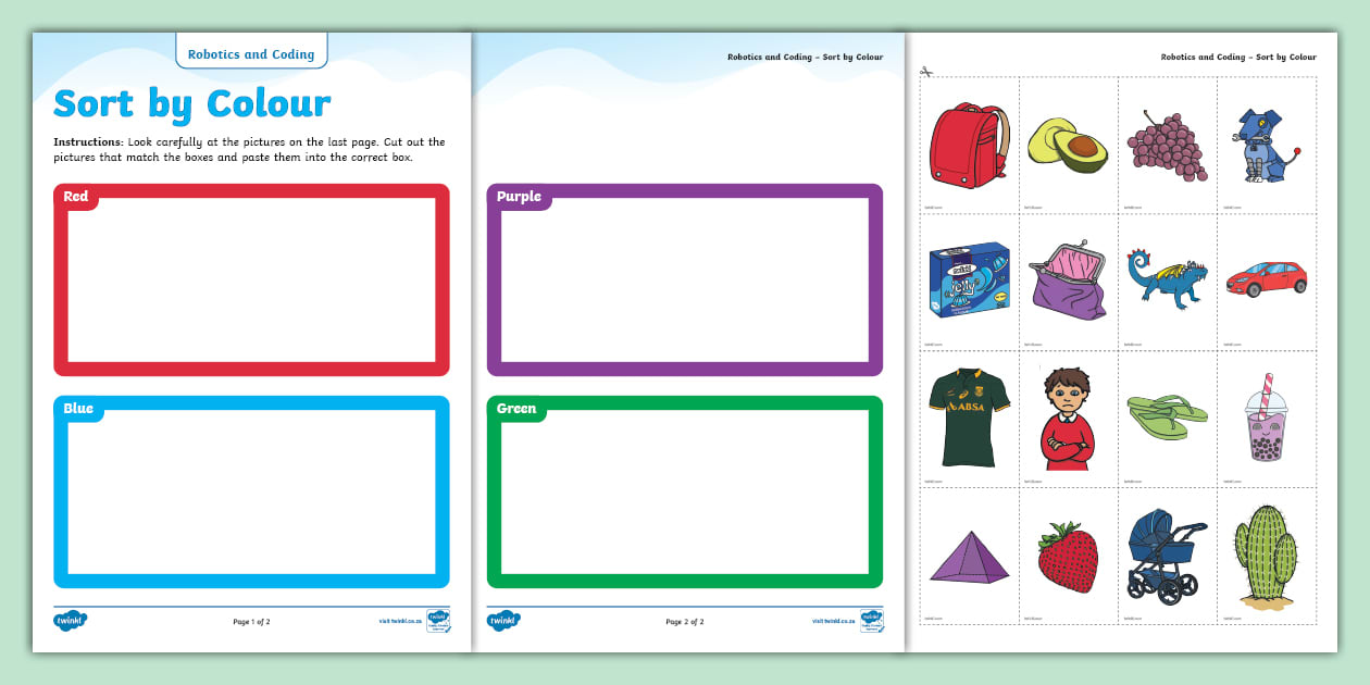 Grade R - Colour Recognition worksheet: Sorting Colours