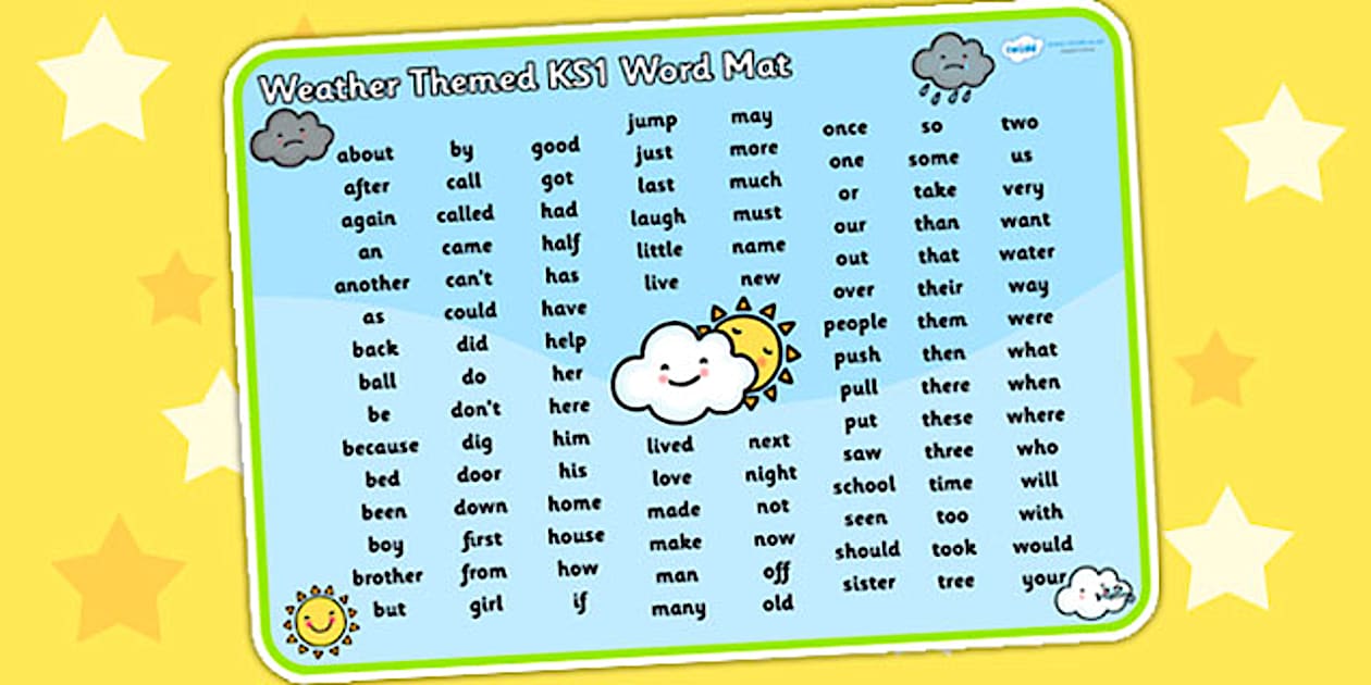 Weather Themed KS1 Word Mat (teacher made) - Twinkl