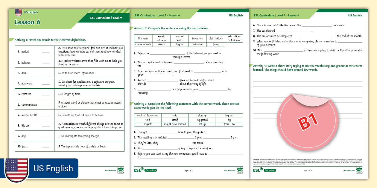ESL Level 9 Lesson 6 Review