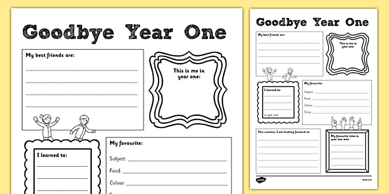Editable Goodbye Year One Writing Frame (teacher made)