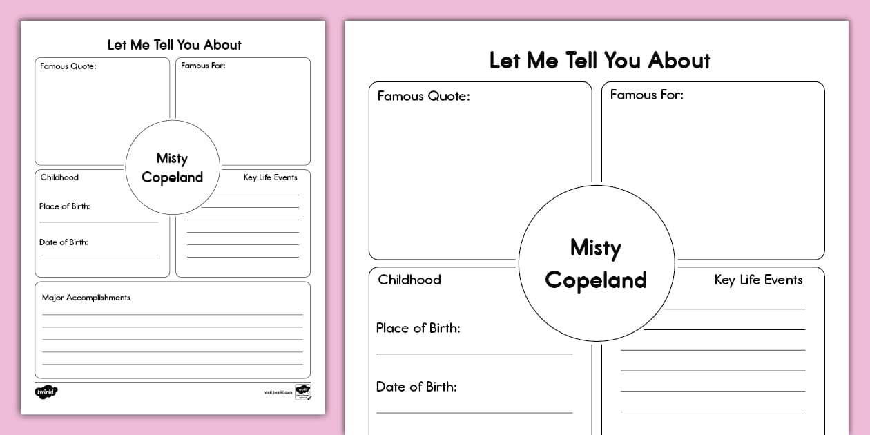 Misty Copeland Biography Worksheet for K-2nd Grade - Twinkl