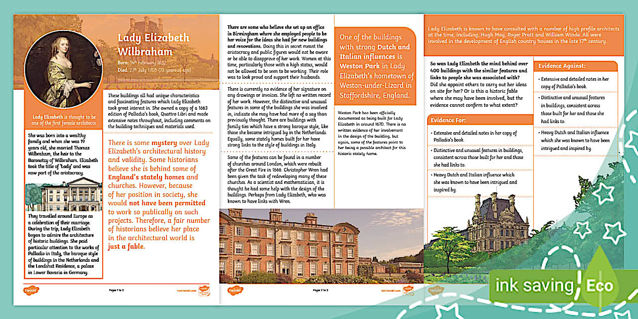 Lady Elizabeth Wilbraham (Hecho por educadores) - Twinkl