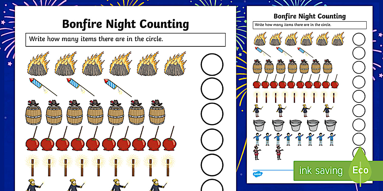 Bonfire Night Counting Sheet (Teacher-Made) - Twinkl