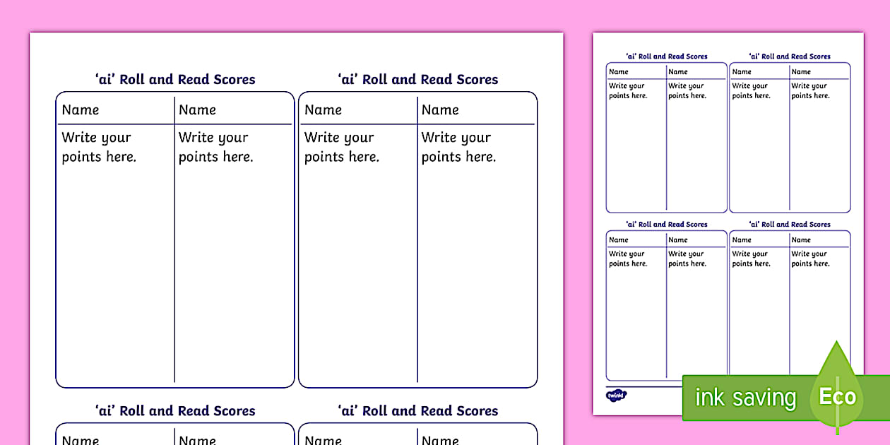 'ai' Sound Roll and Read Score Cards (teacher made) - Twinkl