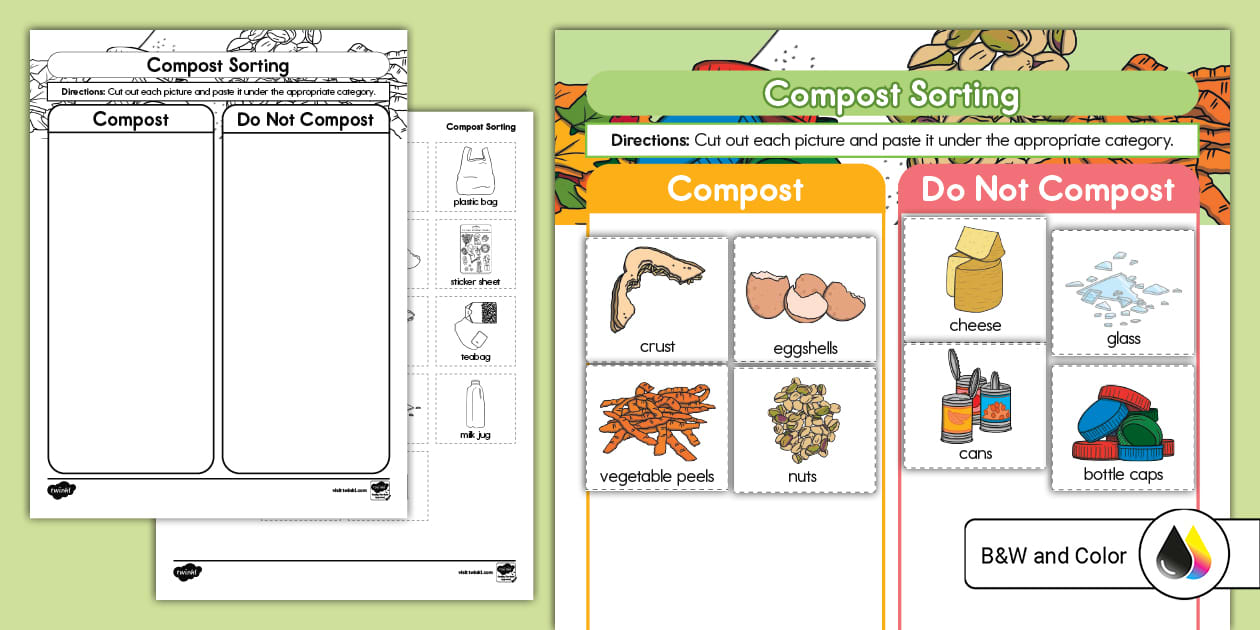 Compost Sorting Cut and Paste Worksheet for K-2nd Grade