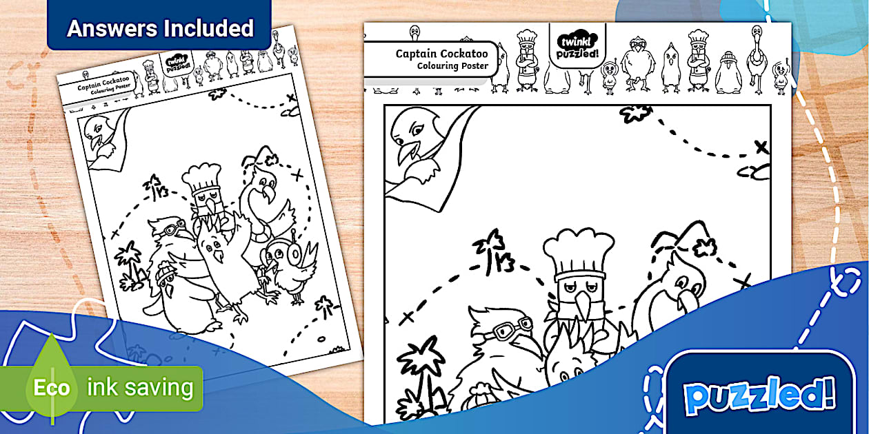 Captain Cockatoo and the Ocean's Crown Colouring Poster