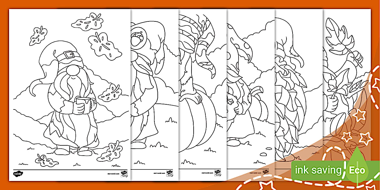 Autumn Gnomes Colouring Pages (teacher made) - Twinkl