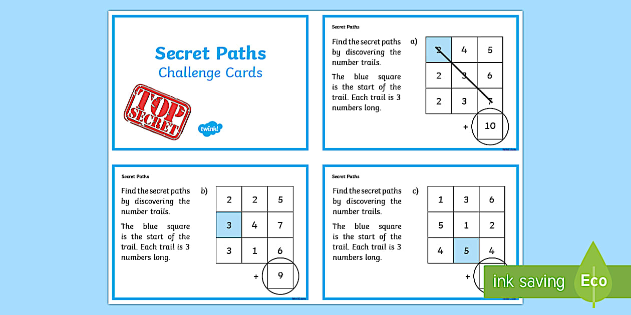 Higher Ability Secret Addition Number Paths Challenge Cards