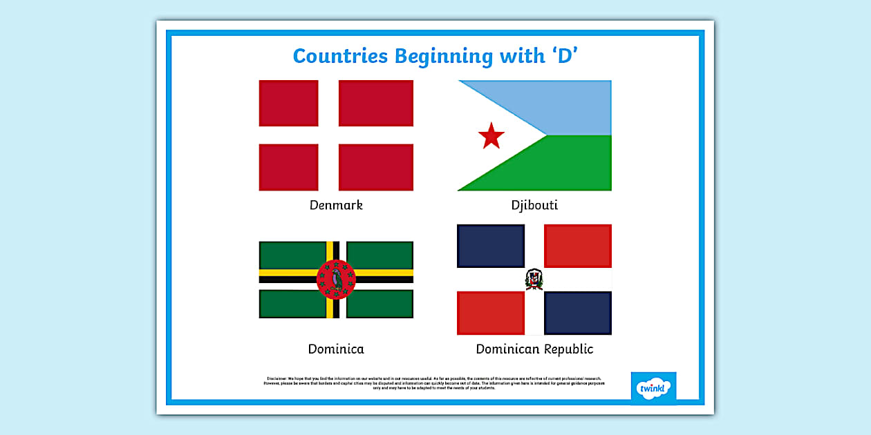 Countries Starting with 'D' Flag Display Poster for Kids