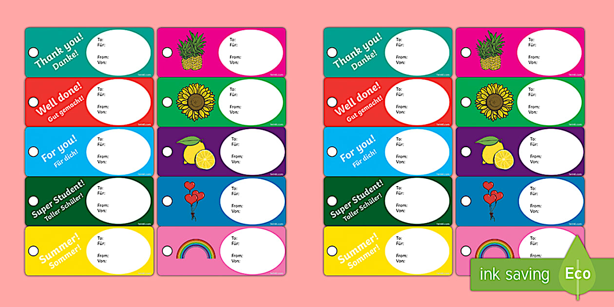 End Of Year Editable Gift Tags Labels - English/German - End of Year ...