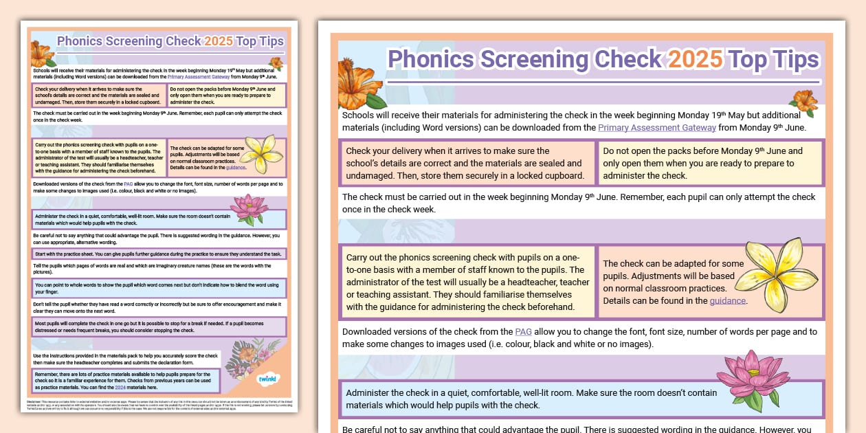 Phonics Screening Check 2025 Top Tips (teacher made)