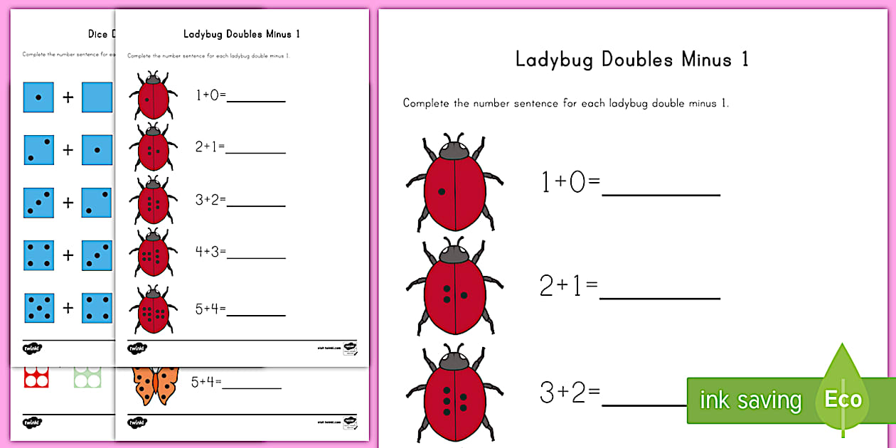 Doubles Minus One With Pictures Worksheets (Teacher-Made)