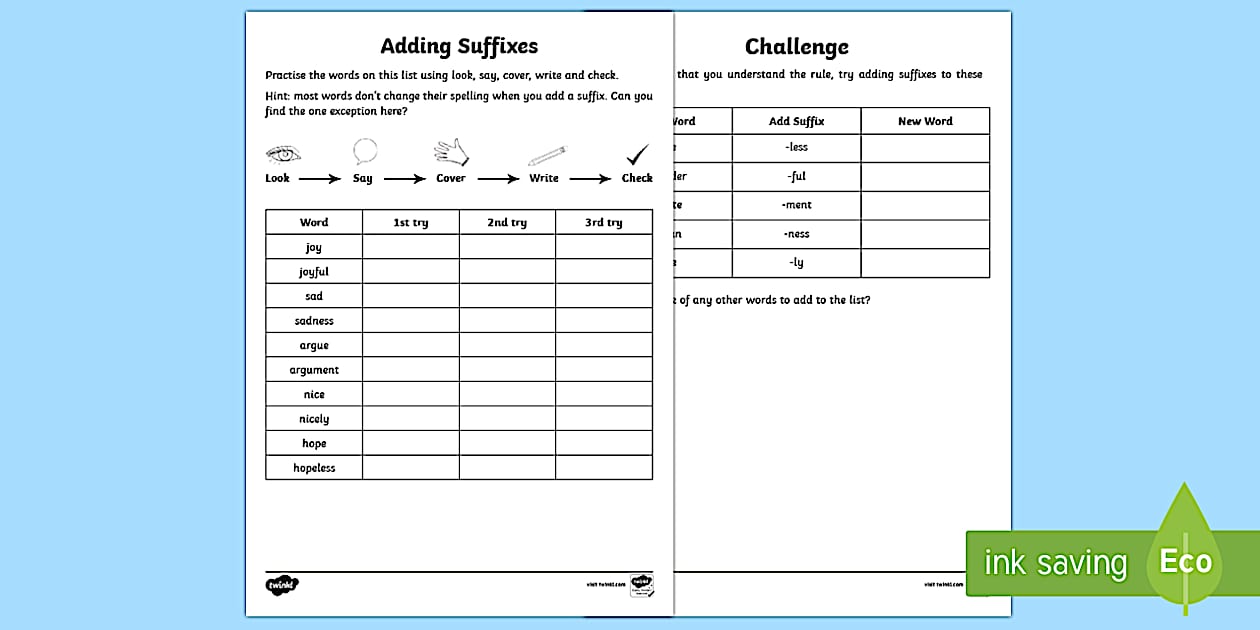 Spelling: Adding Suffixes Activity Sheet (teacher made)