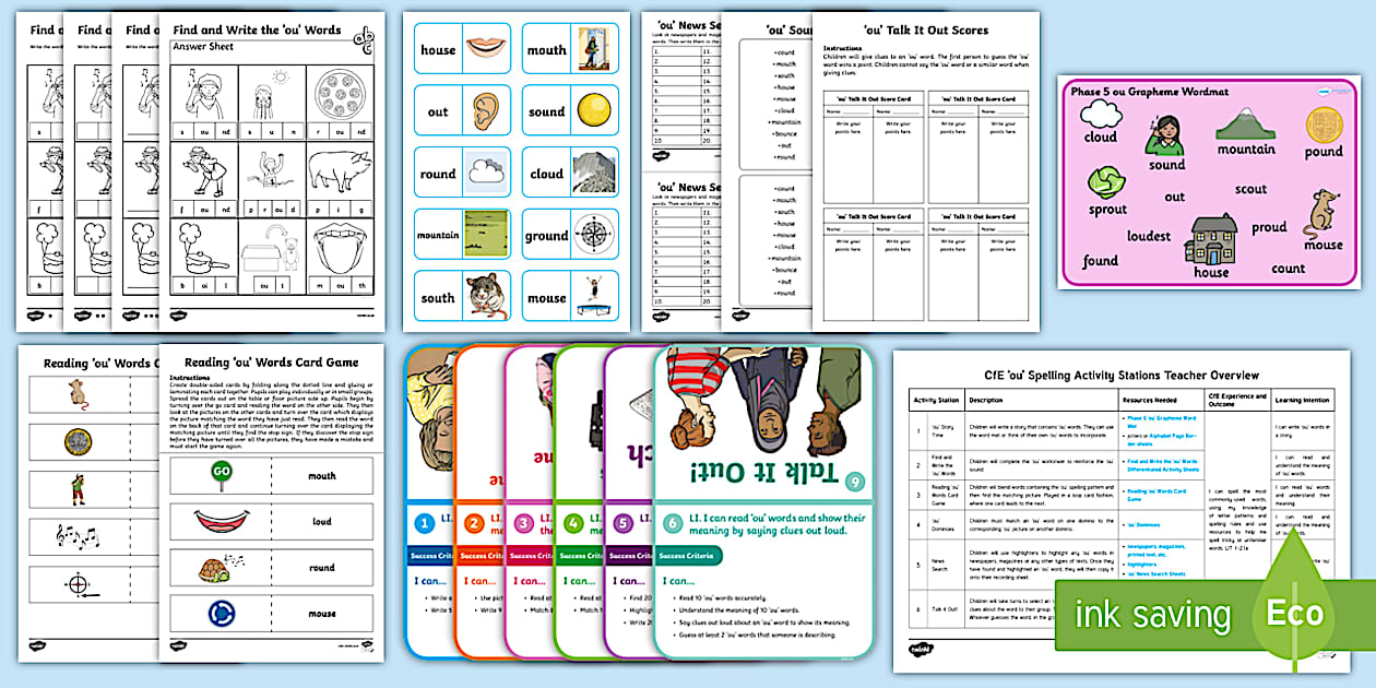 'ou' Sound Activity Pack | ou Phonics Games | CfE Resources
