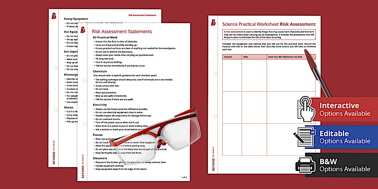 Risk Assessment Worksheet | Science Practical Skills |Beyond