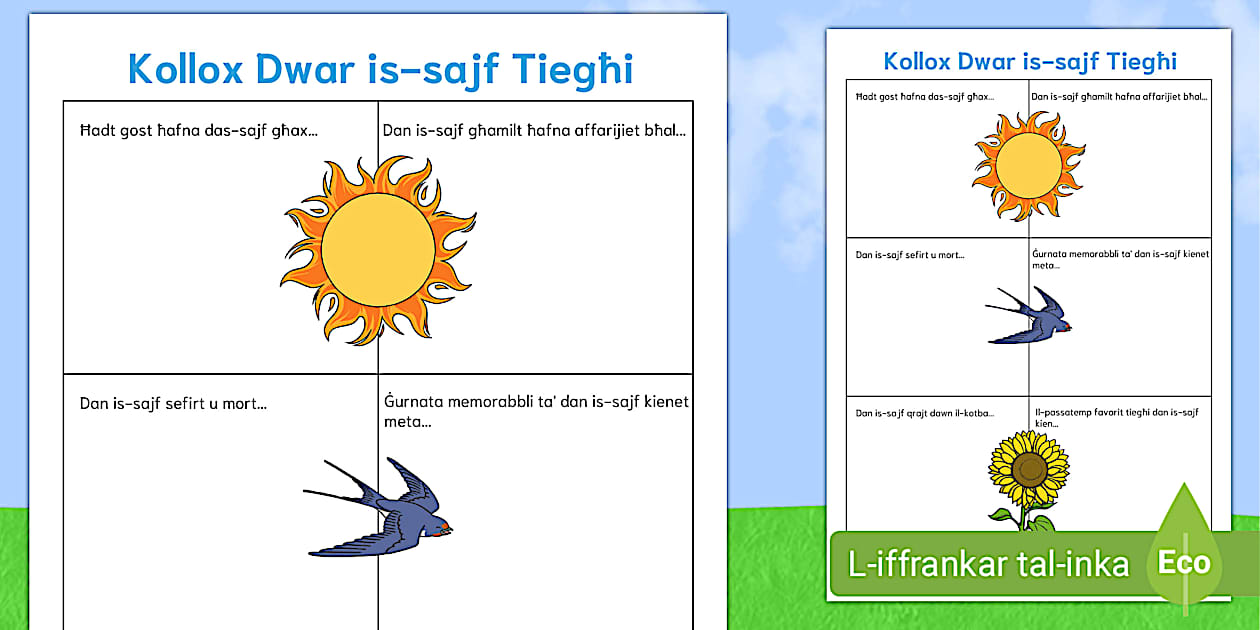 Karta tal-ħidma: Kollox Dwar is-sajf Tiegħi (teacher made)