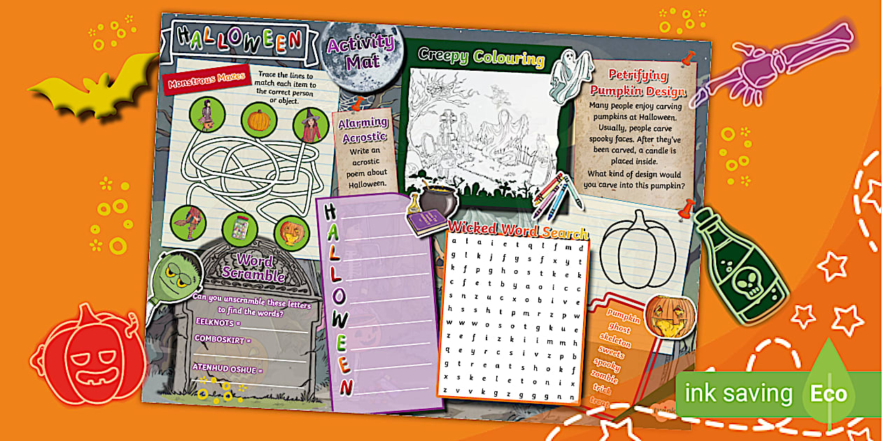 Halloween Activity Mat (Ages 7 - 11) (teacher made) - Twinkl