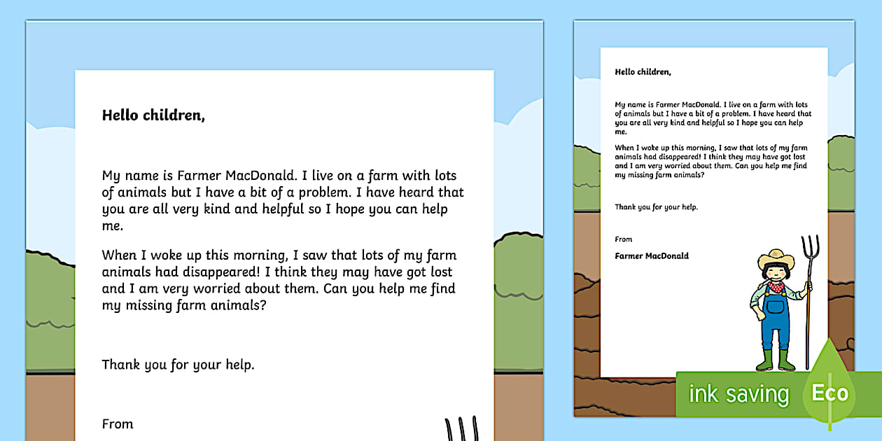 Farmer MacDonald Editable Letter (teacher made) - Twinkl
