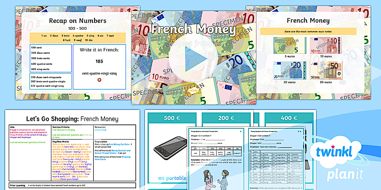 French: Let's Go Shopping: French Money Year 6 Lesson Pack 4