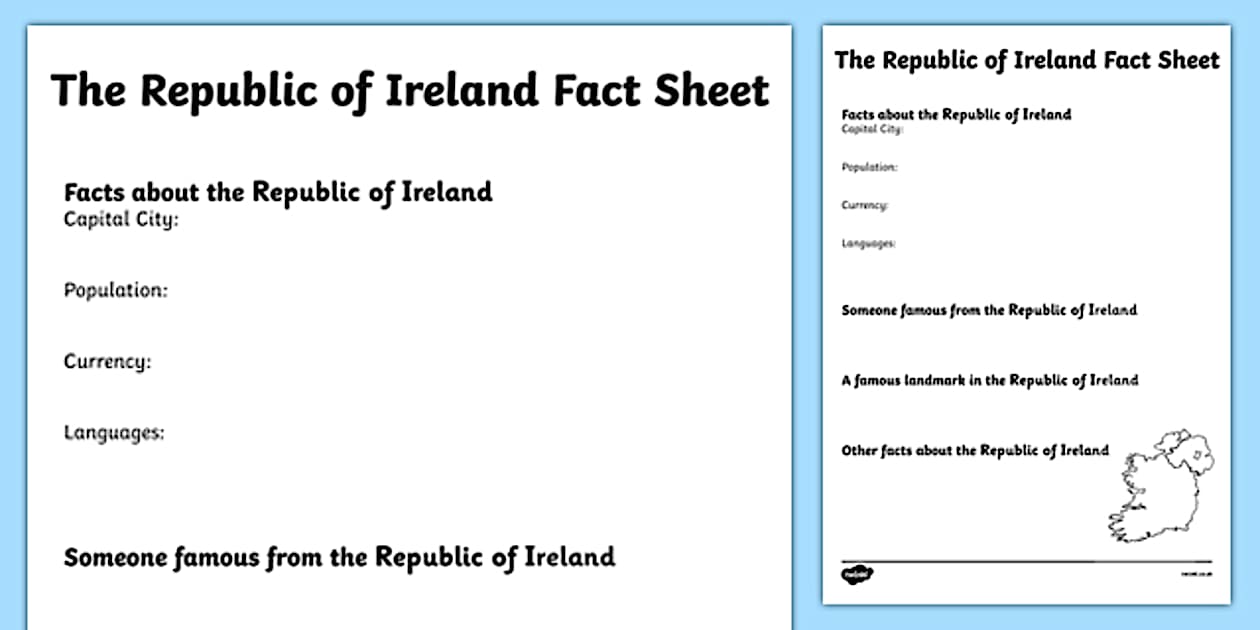 Cursive The Republic of Ireland Factsheet Writing Template