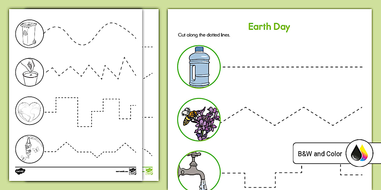 Earth Day Cutting Skills Worksheet (teacher made) - Twinkl