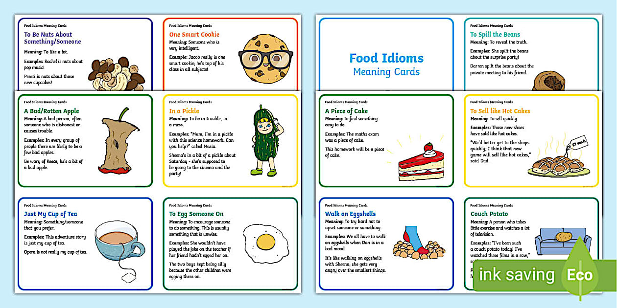 Food Idioms Meaning Cards (Hecho por educadores) - Twinkl