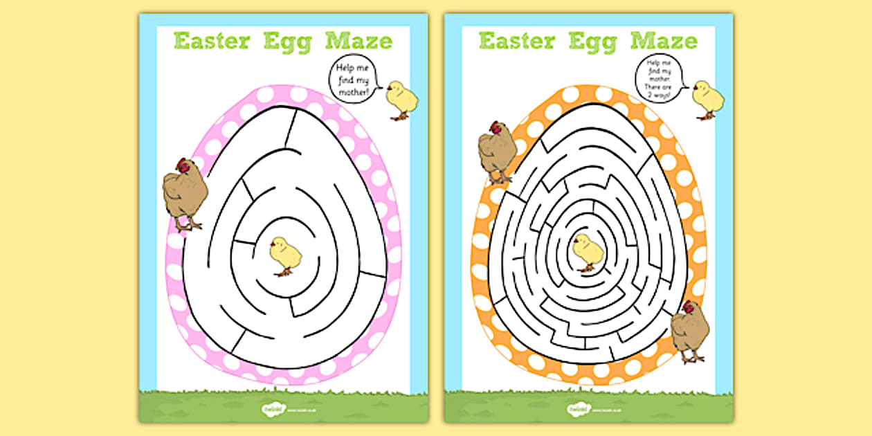 Editable Easter Egg Shaped Maze Worksheet Pack - Twinkl