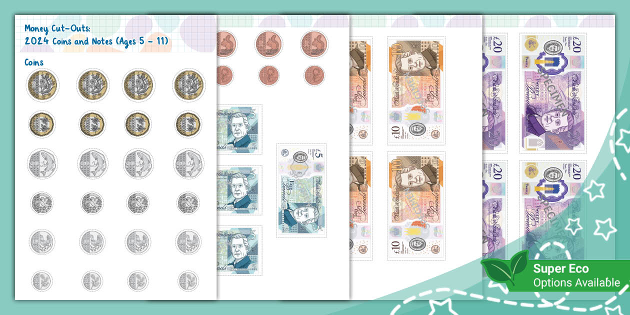 Money Cut-Outs: 2024 Coins and Notes (Ages 5 - 11) - Twinkl