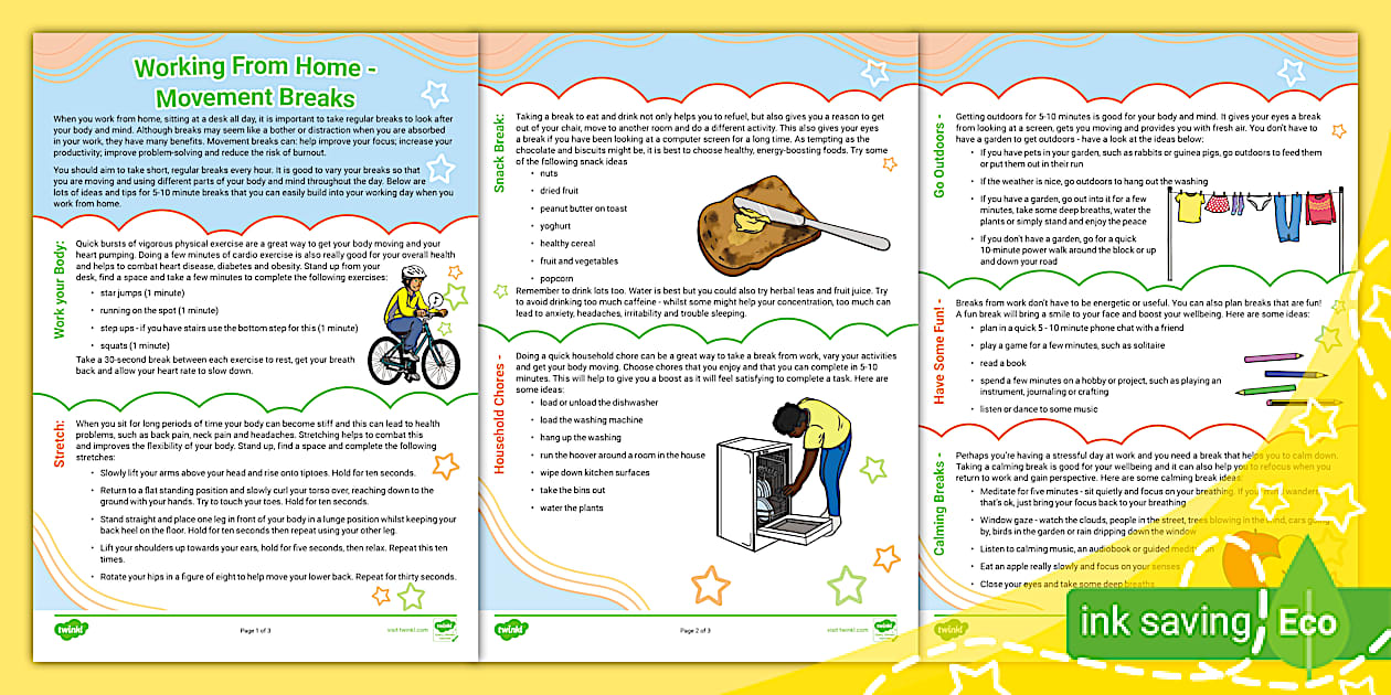 Working from Home - Movement Breaks (teacher made) - Twinkl