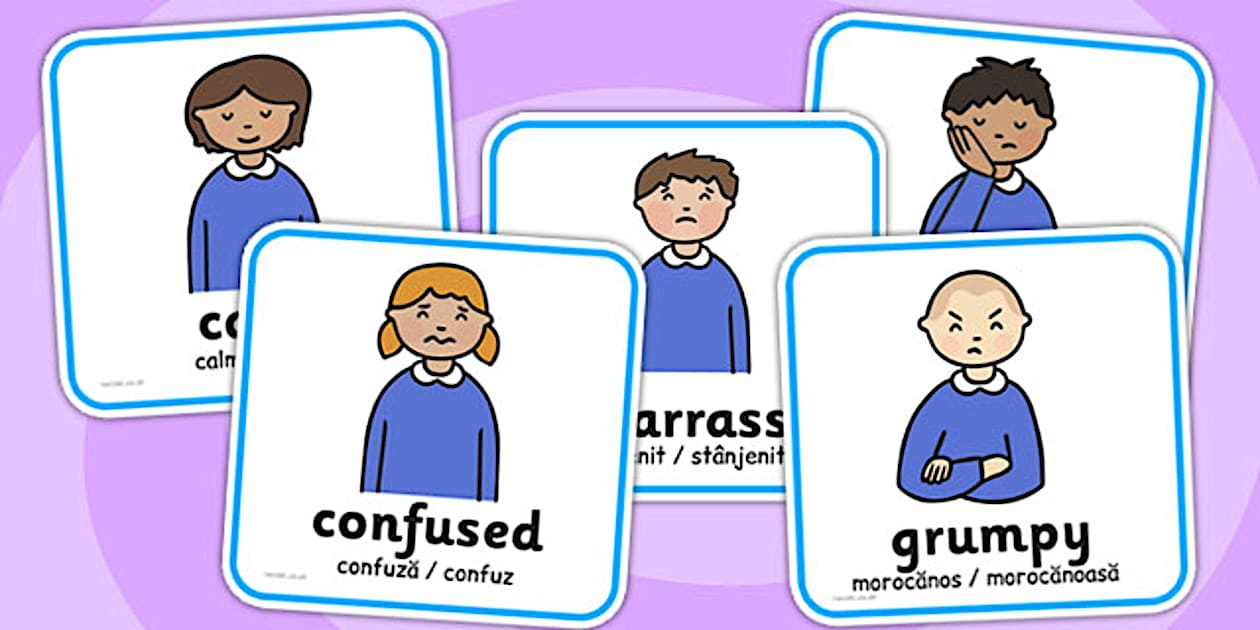 My Emotions Faces Discussion Cards Romanian Translation - romanian