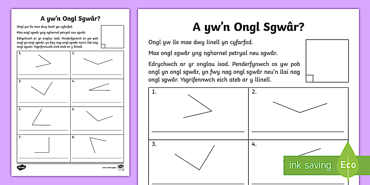 Taflen Weithgaredd A Yw'n Ongl Sgwâr? (teacher made)
