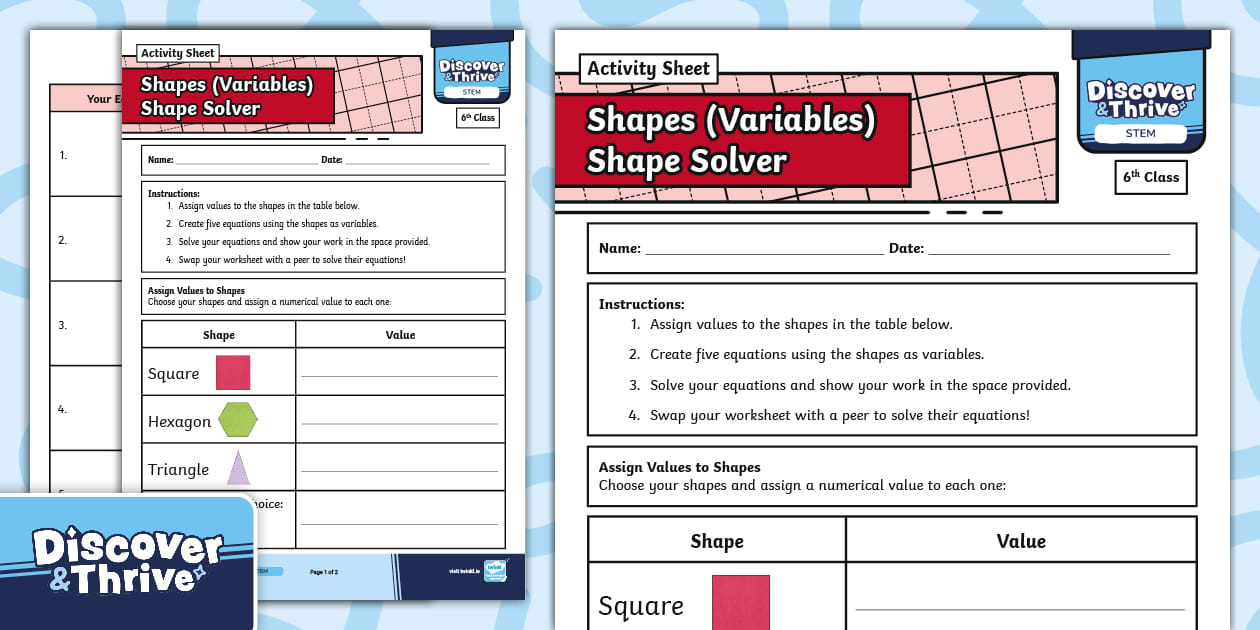 Shape Solver (Variables) Activity Sheet 6th Class - Twinkl
