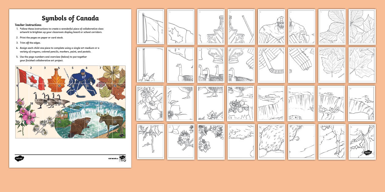 Symbols of Canada Collaborative Colouring Activity - Twinkl