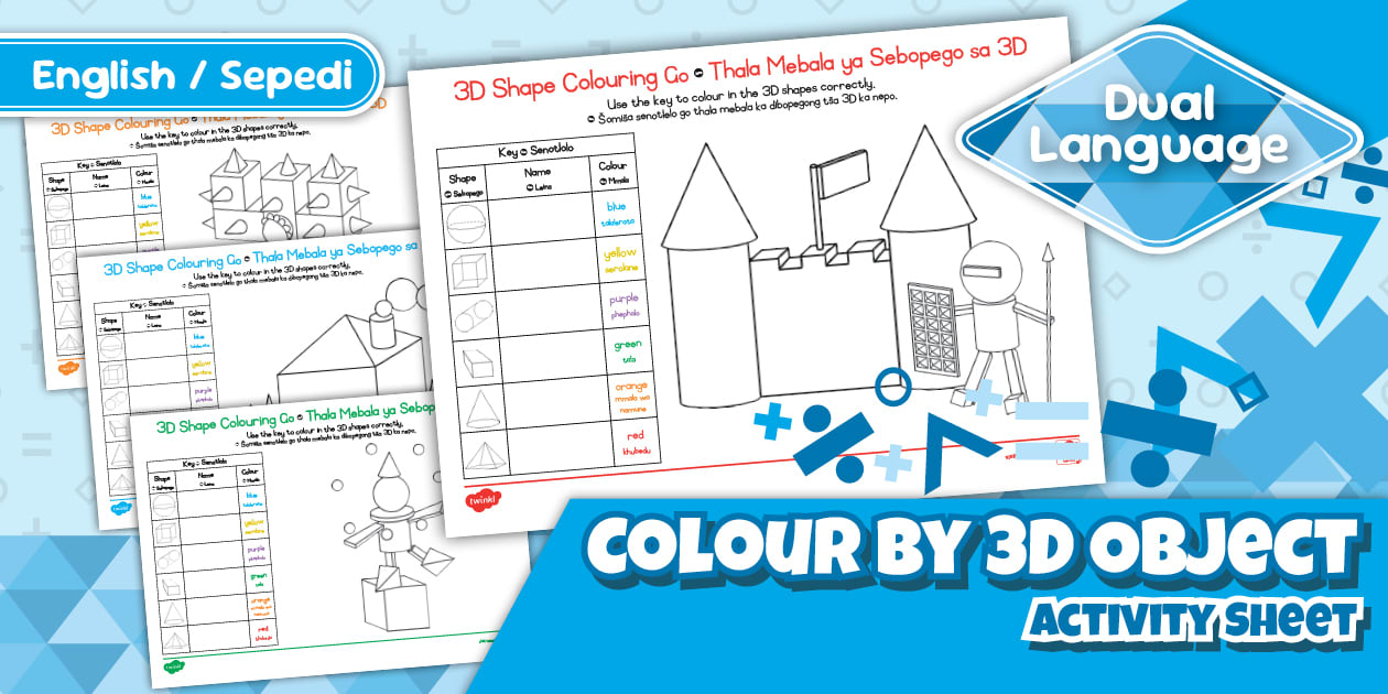 Grade 4 Maths Colour By 3D Object Sepedi/English