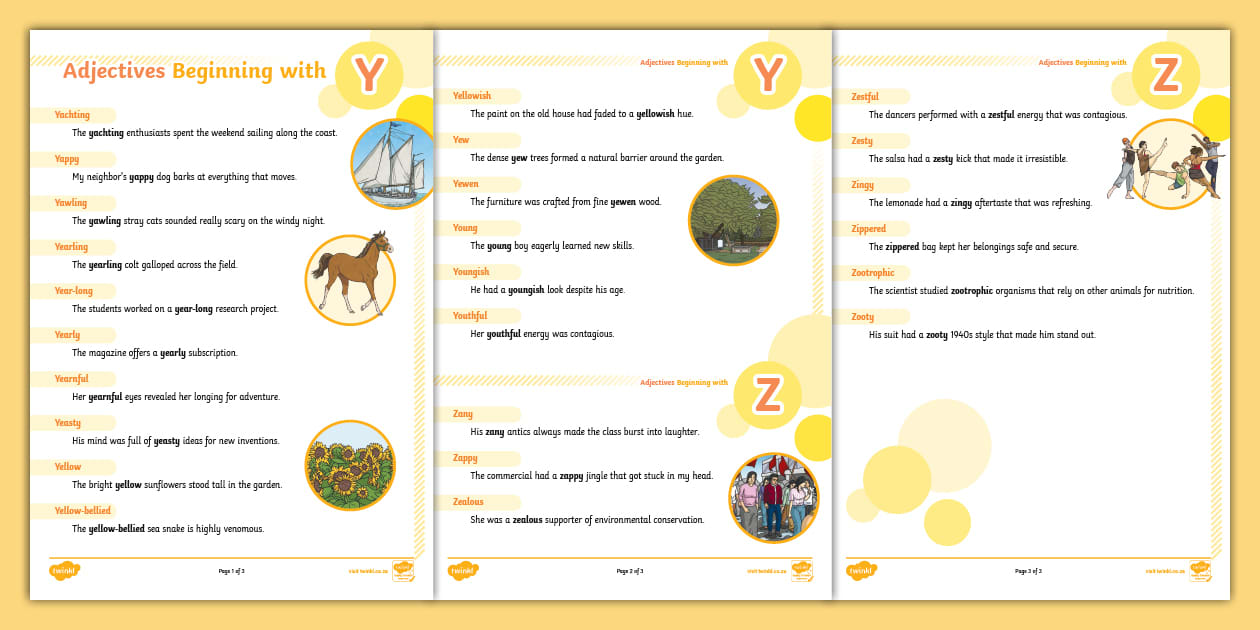 Adjectives Beginning With Y and Z Guide (teacher made)