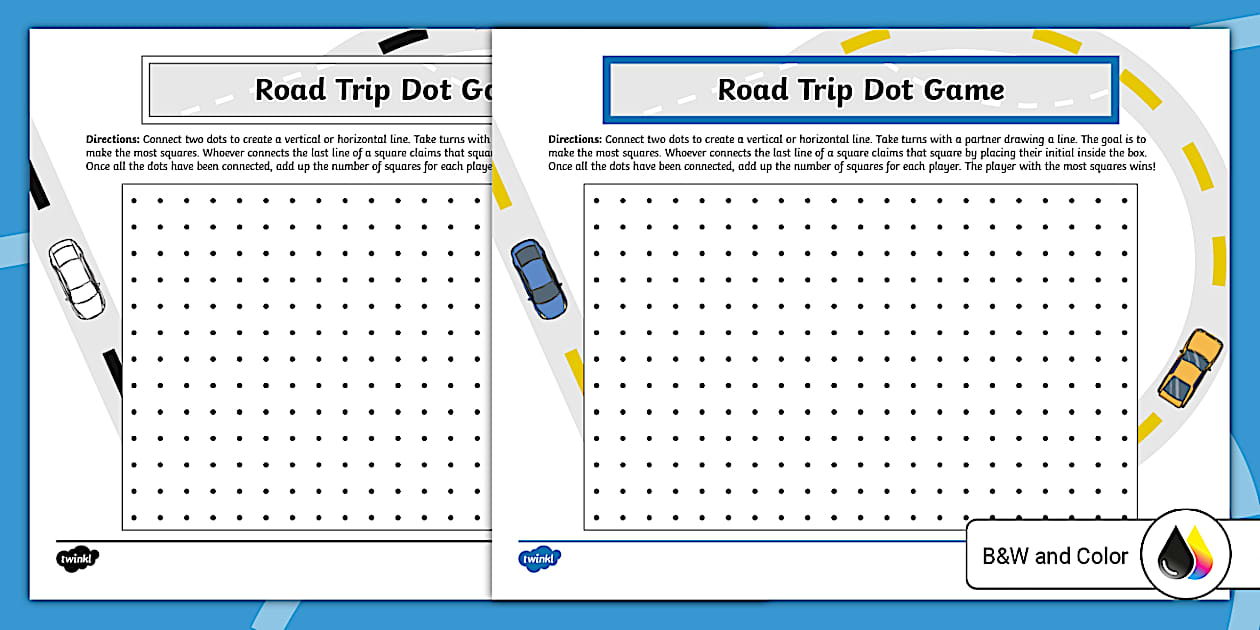 Road Trip Dot Game for 3rd-5th Grade