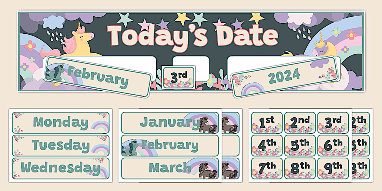 Unicorn-Themed Todays Date Display Pack (teacher made)