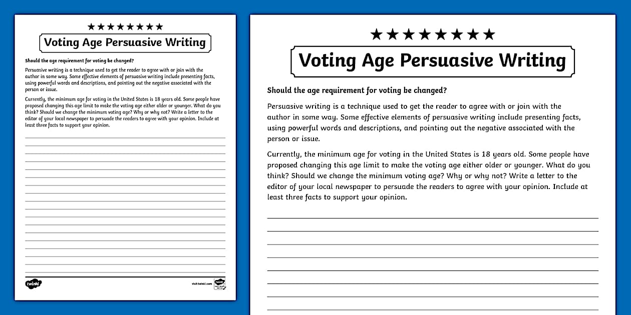 Voting Age Persuasive Writing Prompt for 3rd-5th Grade