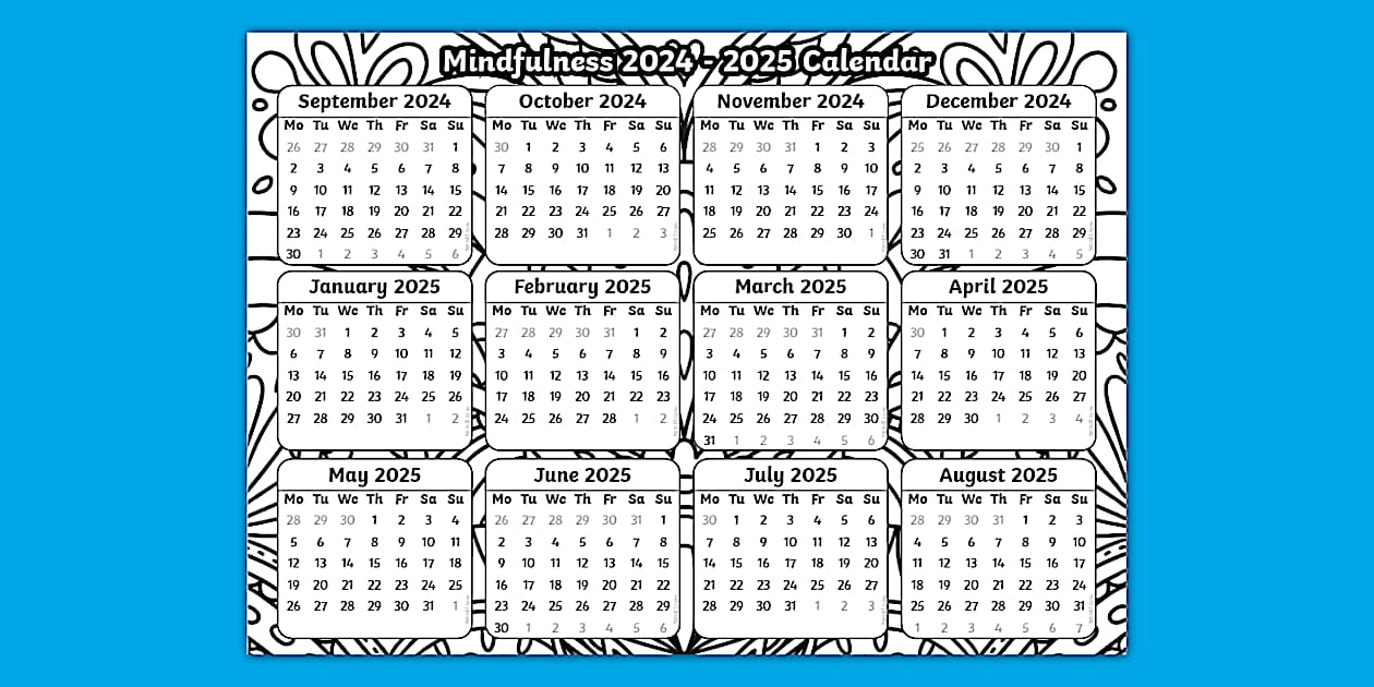 Mindfulness 2024 - 2025 Calendar (teacher made) - Twinkl