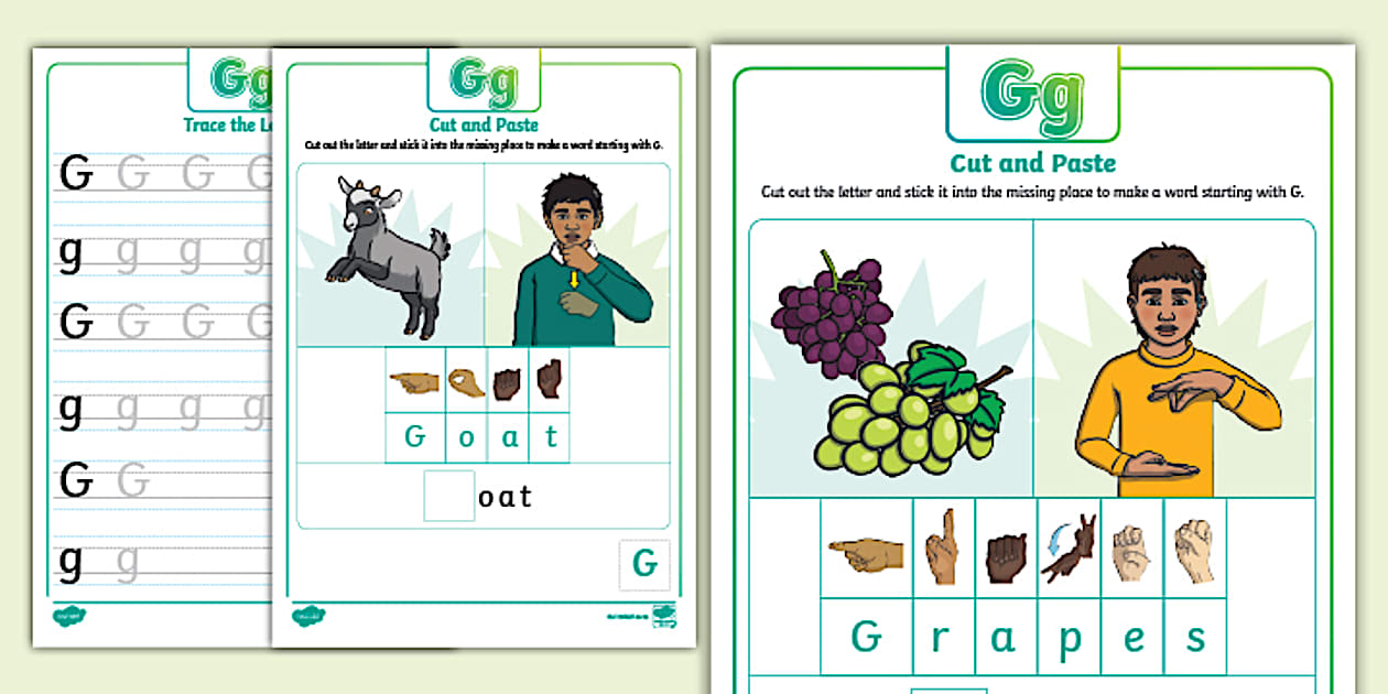 Letter G Handwriting Worksheet with SASL (teacher made)